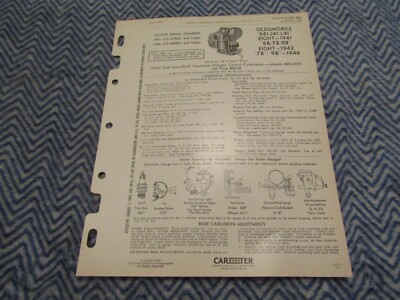 HOLLEY CARBURETOR DATA SPEC CHART 1941 1942 1946 OLDSMOBILE EIGHT 68 78 ...