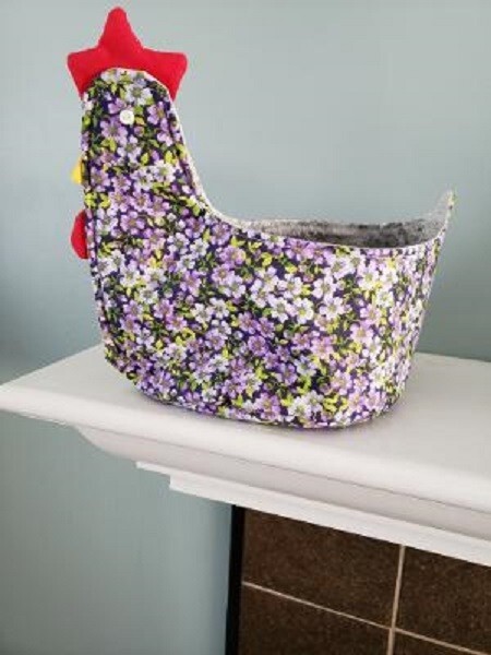 Chicken Easter Basket, handmade, Purple Flowers | eBay