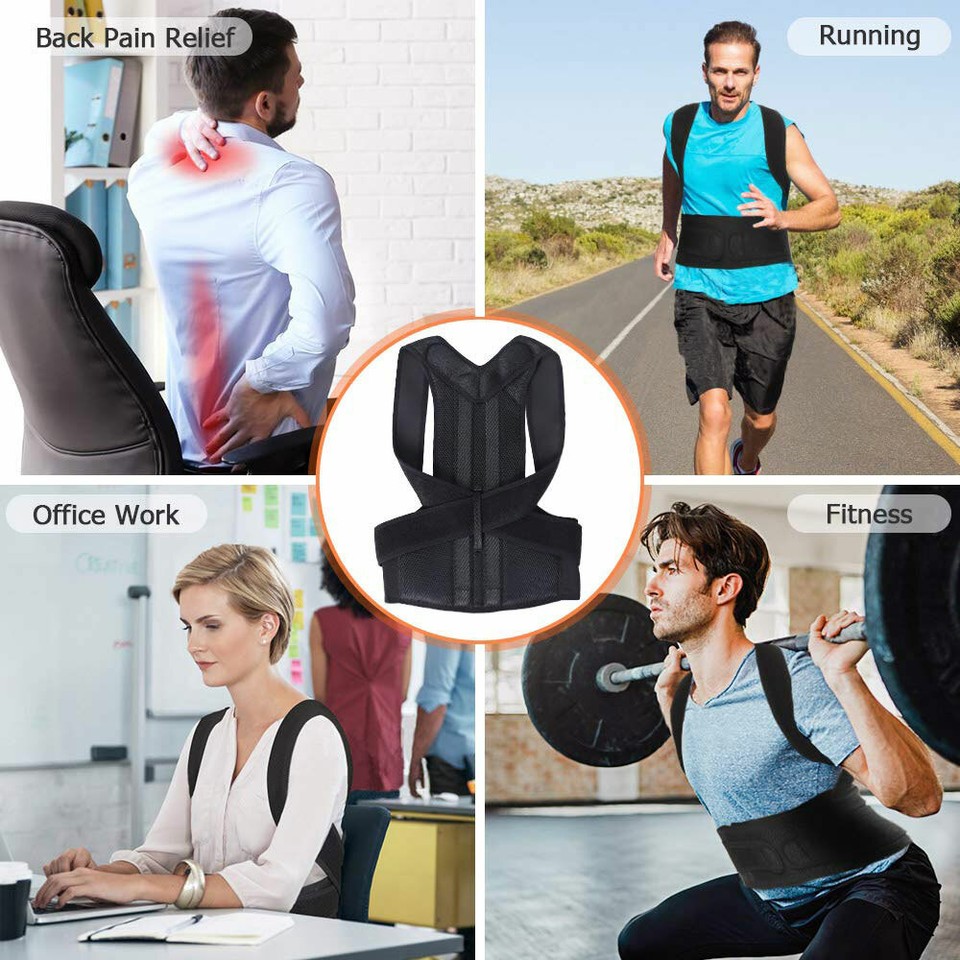 Black Posture Corrector Back Support Shoulder Brace Neck Holder Pain ...