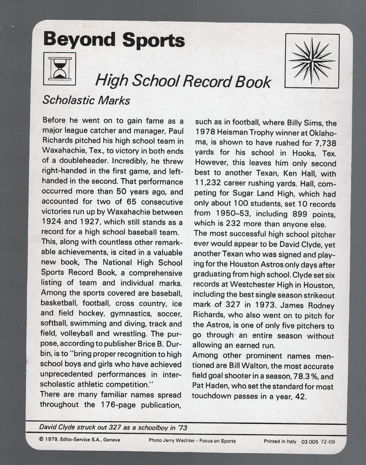 High School Record Book 1979 SPORTSCASTER CARD - NR MT | eBay