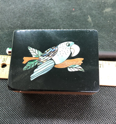 Small Wooden Trinket Jewelry RING Box ABALONE Parrot Inlay | eBay