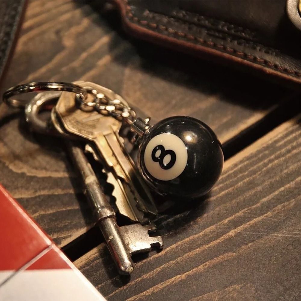 8 Round Ball Billiards Keychain Key Ring Lucky Black 8 Keyring NO.8 Key ...