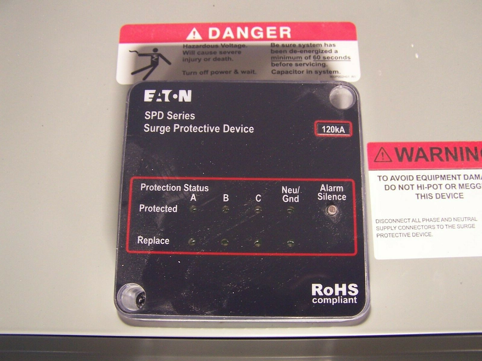 EATON PRL1A 100 AMP MAIN LUG PANELBOARD W/ 120KA SURGE PROTECTOR 208Y ...