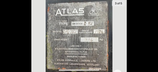 Atlas Hiab Crane AK 3006 - Model: B A2 off Volvo FL6 - 1020kg at 6.44m ...