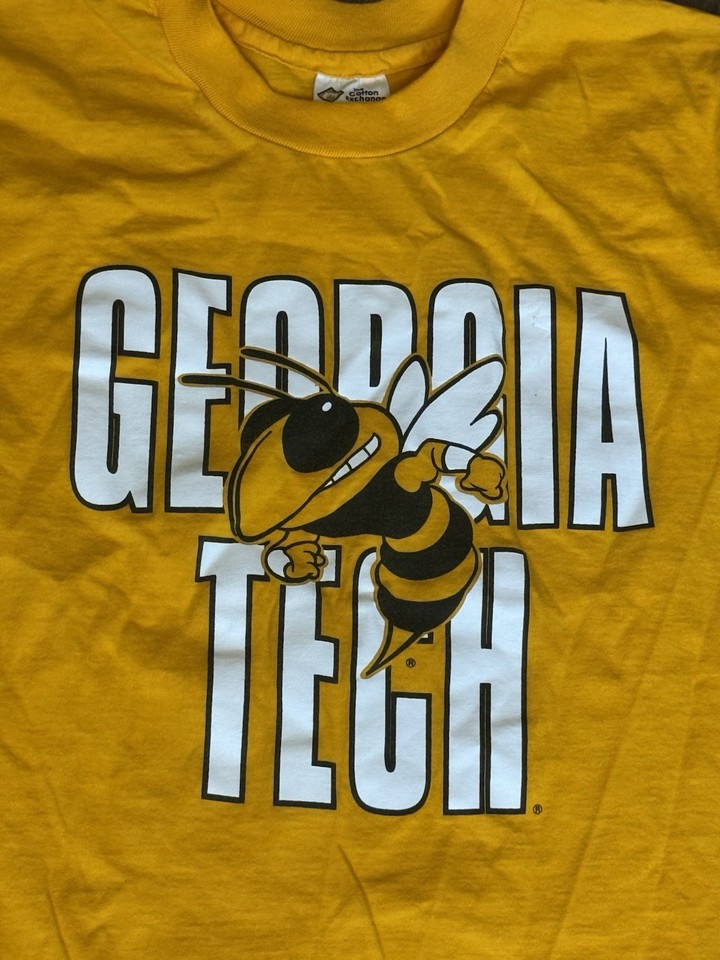 Vintage 90s Georgia Tech Big Logo Single Stitch Yellow T Shirt Size ...