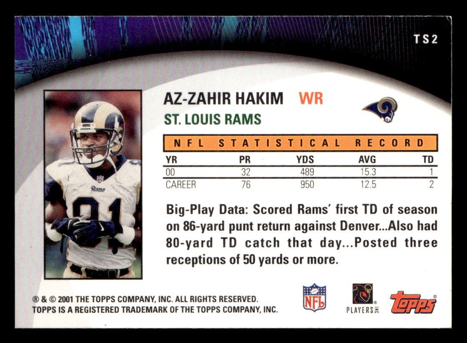 Az-Zahir Hakim 2001 Topps Card #TS2 St. Louis Rams | eBay