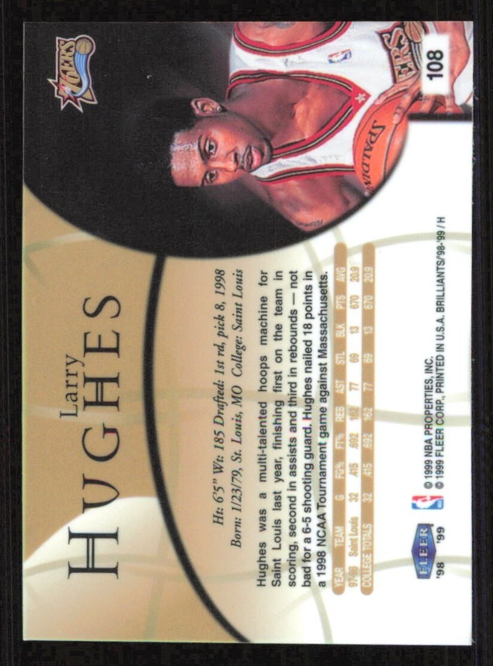 1998 Fleer Brilliants LARRY HUGHES Rookie card PHILADELPHIA 76ers Saint ...