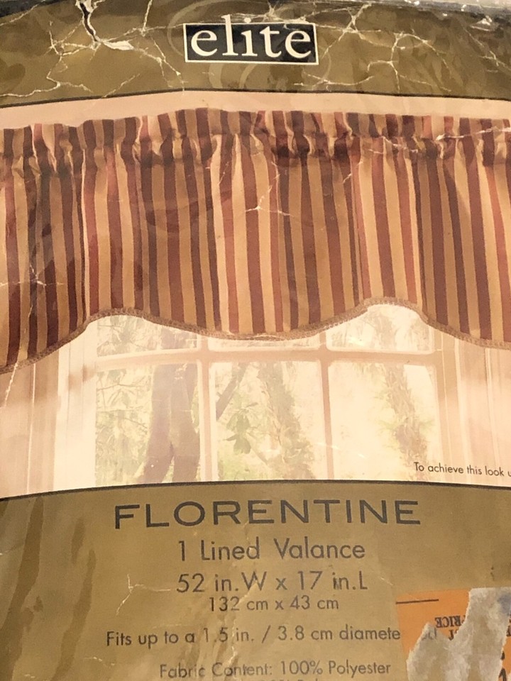 Kensignton Home Florentine Lined Window Valance Curtain Red Stripe 52 ...