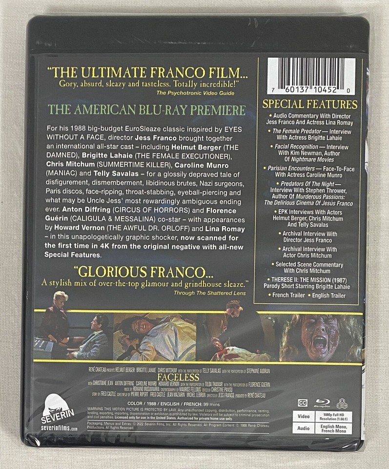 Faceless (1987) NEW Blu-ray Severin Jess Franco Helmut Berger Brigitte ...