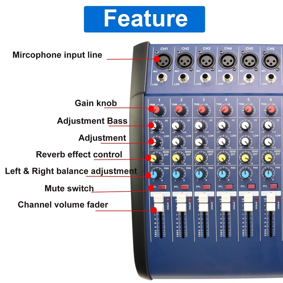 8 Channel Professional Powered Mixer Power Mixing Amplifier Amp 16DSP ...