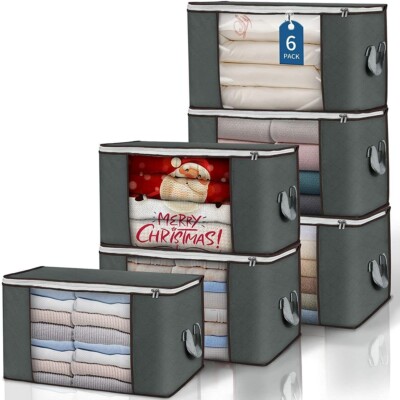 6pcs Large Clothes Storage Bags Zipped Organizer Underbed Wardrobe ...