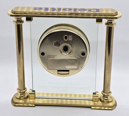 Deloitte & Touche Consulting Paperweight Desk Clock Brass German Mvmt ...