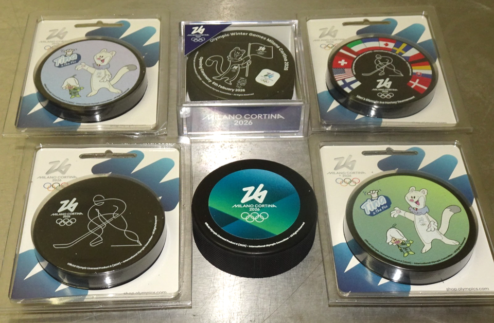 RARE 6x (lot) OFFICIAL OLYMPIC HOCKEY PUCK (6 pucks) 2026 MILANO ...