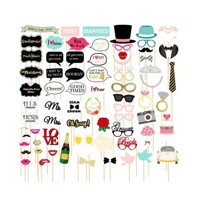 72-Pack Wedding Photo Booth Props Funny Ties Lips Assorted Signs 6.4 ...