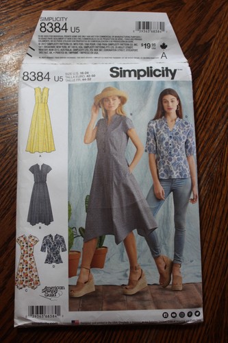 Simplicity 8384 Shirtwaist Dress w Pockets or Blouse Misses' Sz 16-24 ...