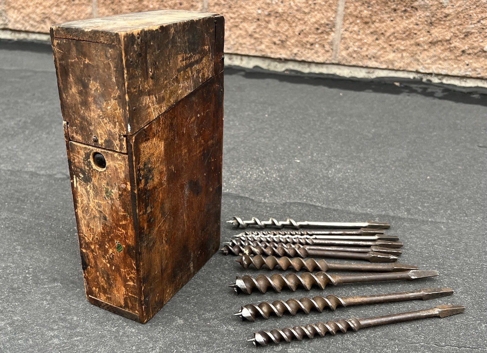 Vintage Auger Bit Set Rare Wood Case Holder Auger Bits Irwin ? Snells ...