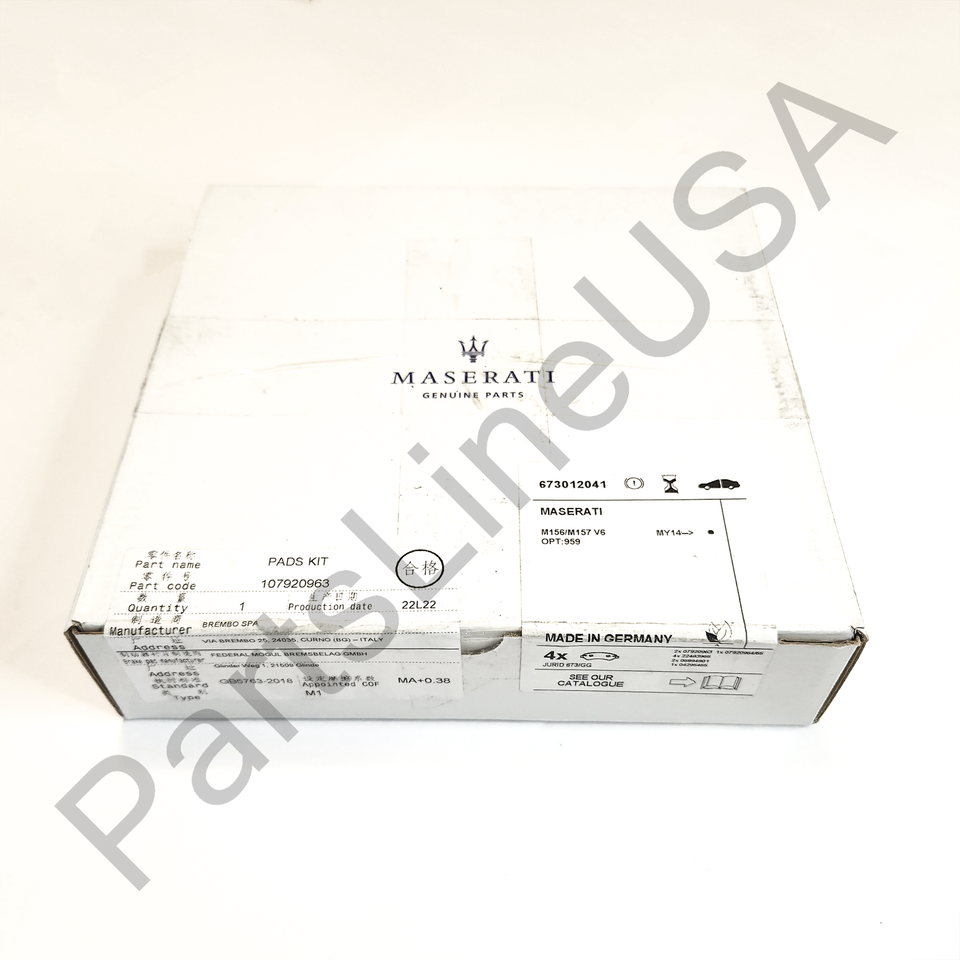 Genuine Maserati Front Brake Pads Kit M156/M157 V6 Quattroporte Ghibli ...