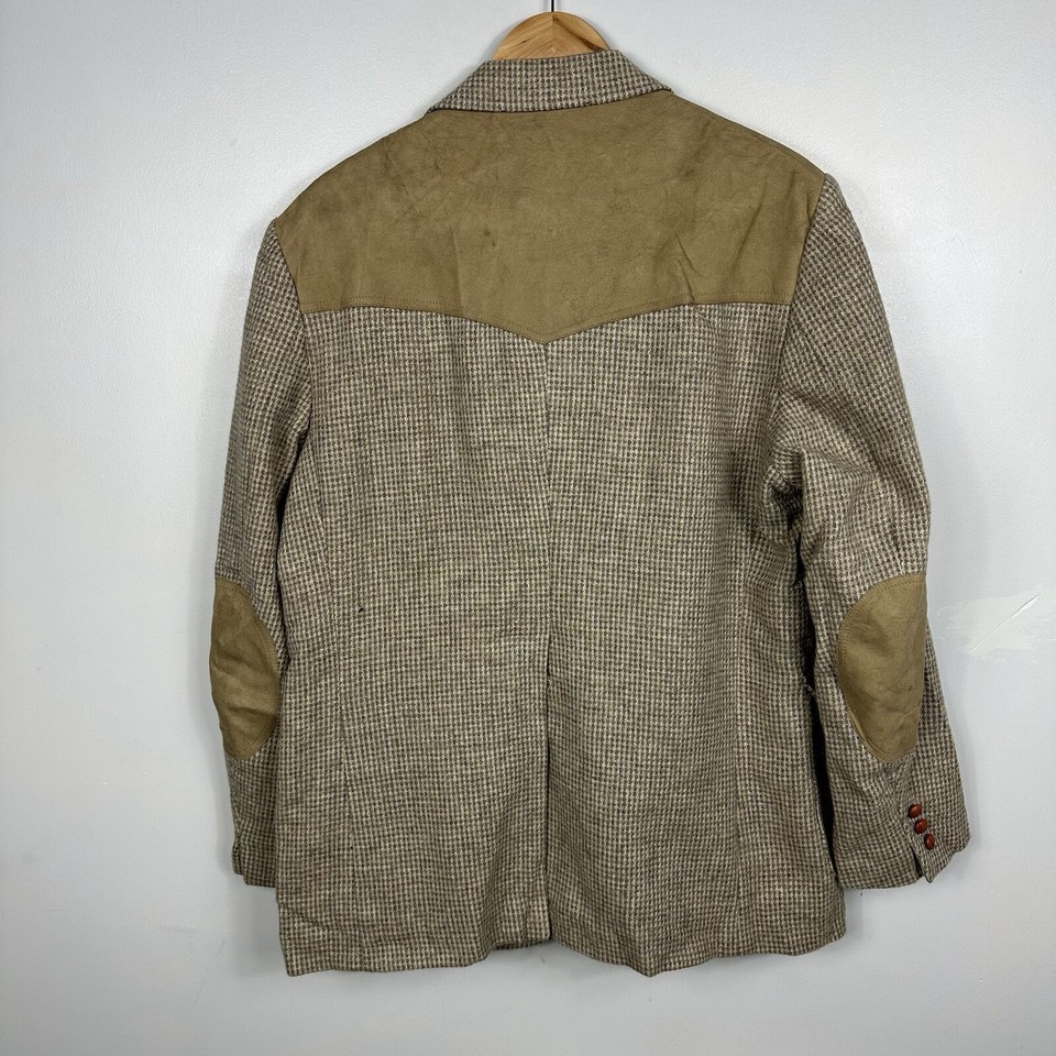 Vintage Pendleton Wool Tweed Blazer Chore Jacket Leather Made in USA ...