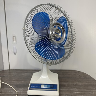 Vintage Galaxy Fan 12" Translucent Aqua Blue Blades 3 Speed Oscillating ...