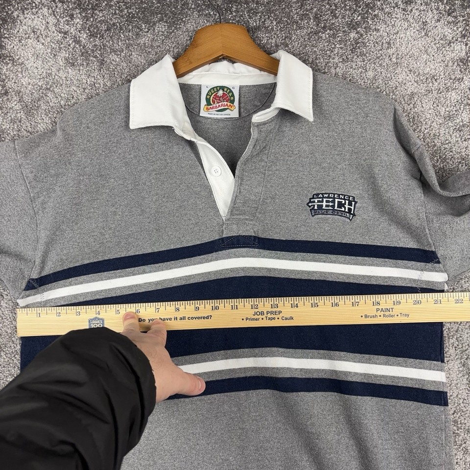 VTG Barbarian Rugby Wear Polo Shirt Mens Large Gray Striped Long Sleeve ...