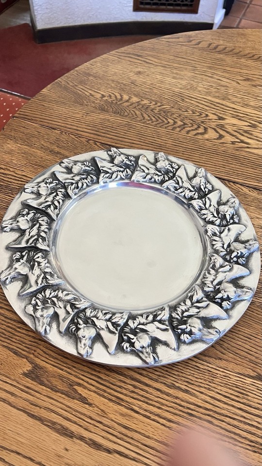 Round 13” Horse Head Pewter Charger Vintage Serving Tray Cake Plate No ...
