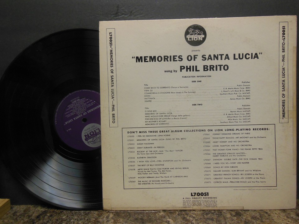 Phil Brito – Memories Of Santa Lucia, 12" LP VG (X) | eBay