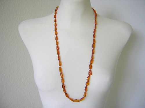 XL Long Nature Amber Chain Honey Beans Amber Necklace… - Gem