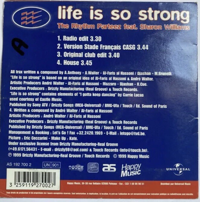 CD SINGLE LIFE IS SO STRONG STADE FRANCAIS CASG RUGBY THE RYTHM PARTEEZ ...