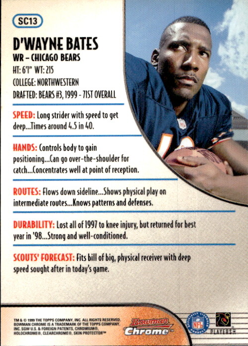 1999 Bowman Chrome D'Wayne Bates Scout's Choice SC13 Chicago Bears | eBay