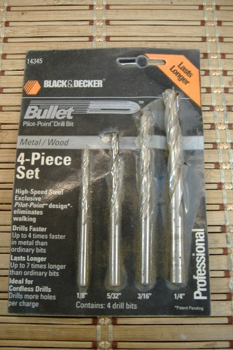 BLACK & DECKER 4 PC. BULLET PILOT-POINT DRILL BITS 1/8", 5/32",1/4 ...