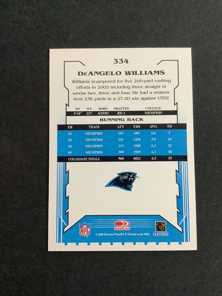 2006 Score DeAngelo Williams RC Panthers Steelers #334 | eBay
