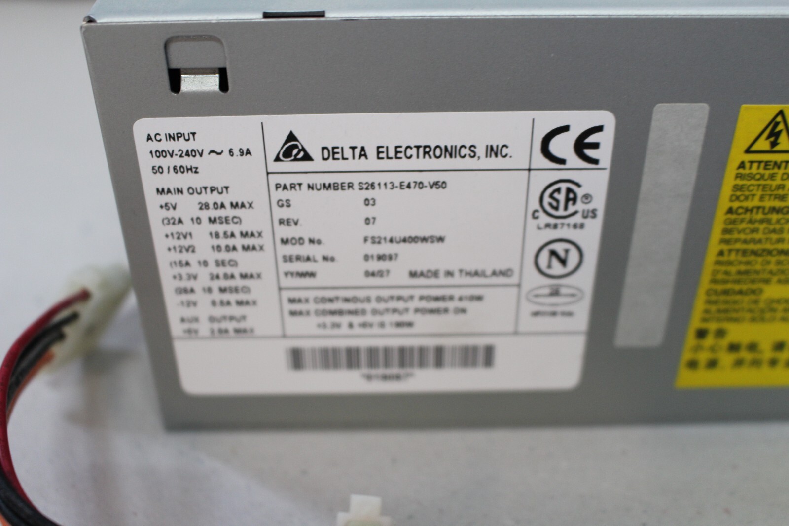 Delta Electronics Model FS214U400WSW S26113-E470-V50 Power Supply ...