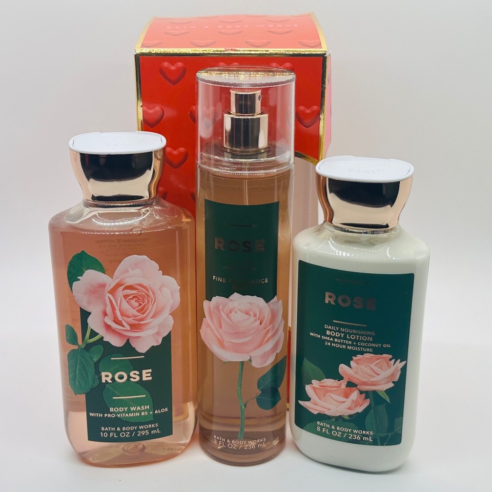 Bath & Body Works ROSE Fragrance Mist Body Lotion & Body Wash Gift Trio ...