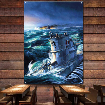 U boot-10 Submarine Attack merchant ships Print Art Flag Military Art ...