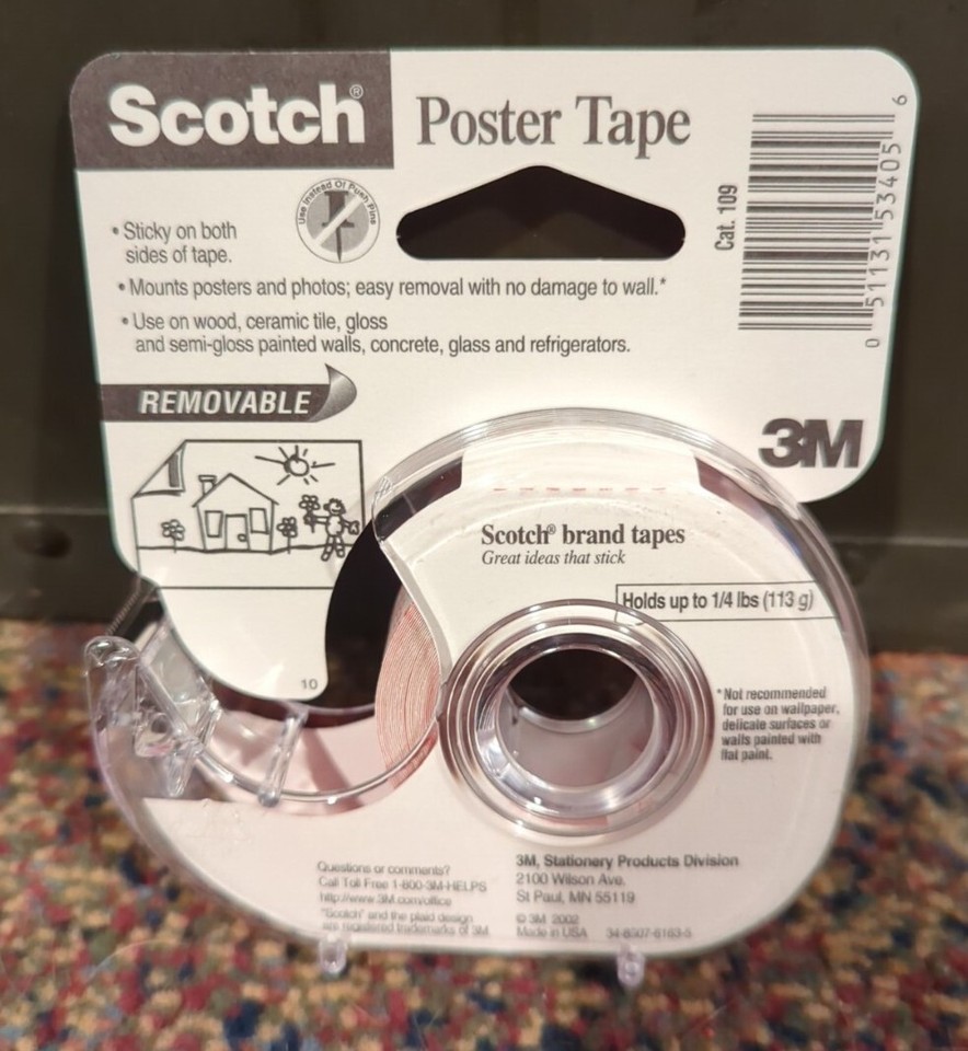 Scotch 3M Removable Poster Tape, 3/4 x 150 Inches Cat. 109 194629086580 ...