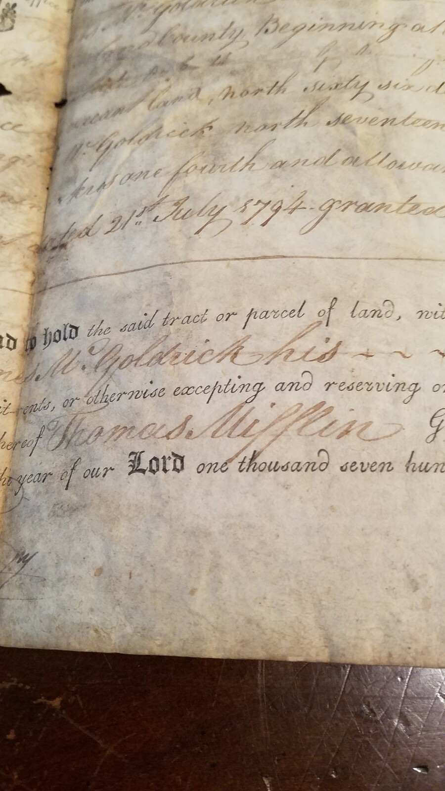 1796 Thomas Mifflin Founding Father! Governor Pennsylvania Signed Deed ...