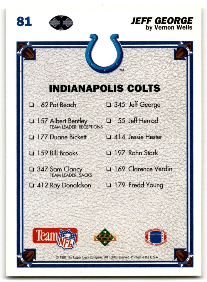 1991 Upper Deck Jeff George Indianapolis Colts #81 | eBay