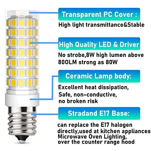 E17 Led Bulb Dimmable 8w Consumption 80w Equiavlent Halogen Bubs800lmac ...