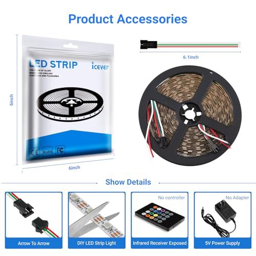 16.4FT WS2812B 5V LED Strip Lights MagicRGB 300 Addressable RGB 5050SMD ...