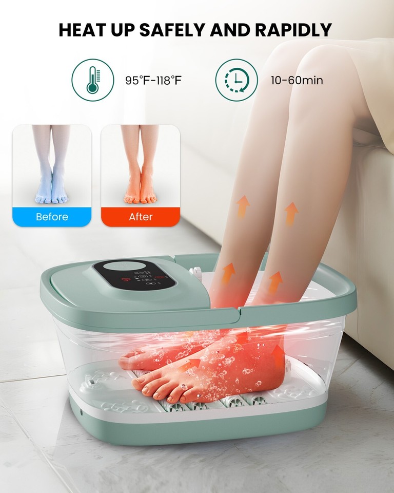 Snailax Foot Soak Tub Foot Spa with Heat Massager Bubble Red Light ...