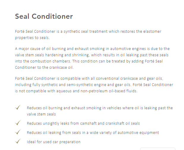 Forte Oil Fortifier and Seal Conditioner High Miles Reduce Oil Burn ...