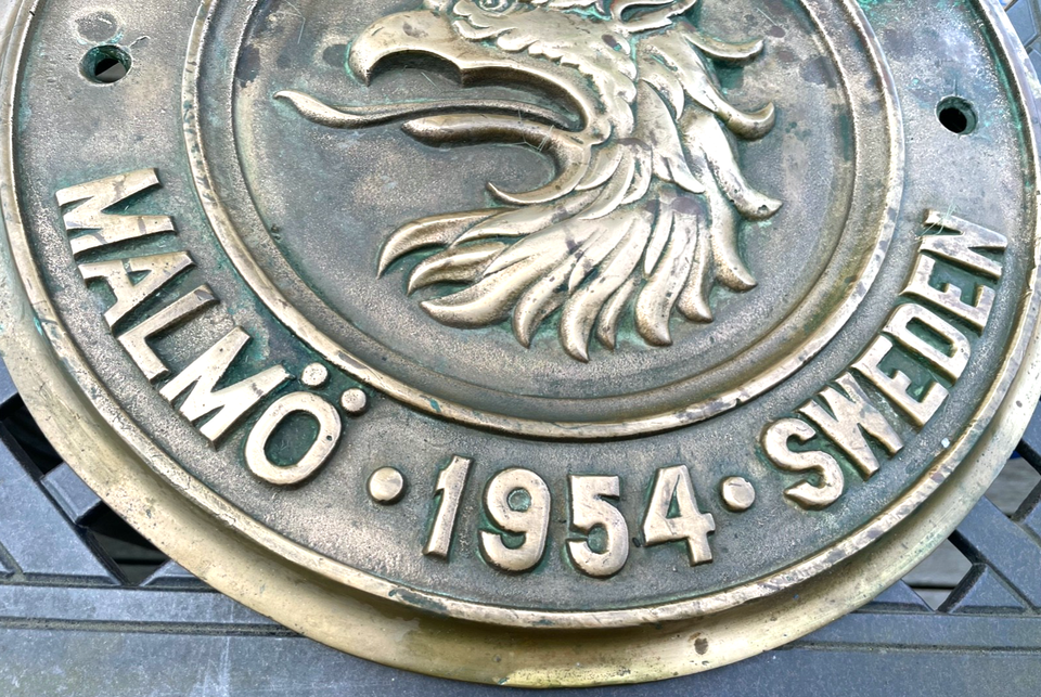 Vintage Kockums Solid Brass/Bronze Shipbuilding Plaque Malmo Sweden ...