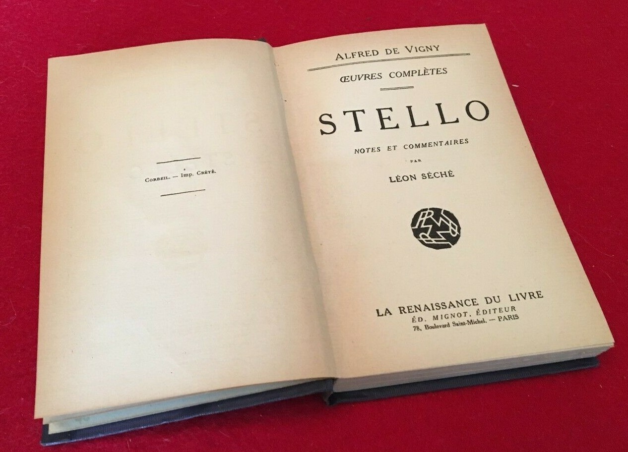 Alfred de Vigny Œuvres complètes (1913) Stello Notes et commentaires ...