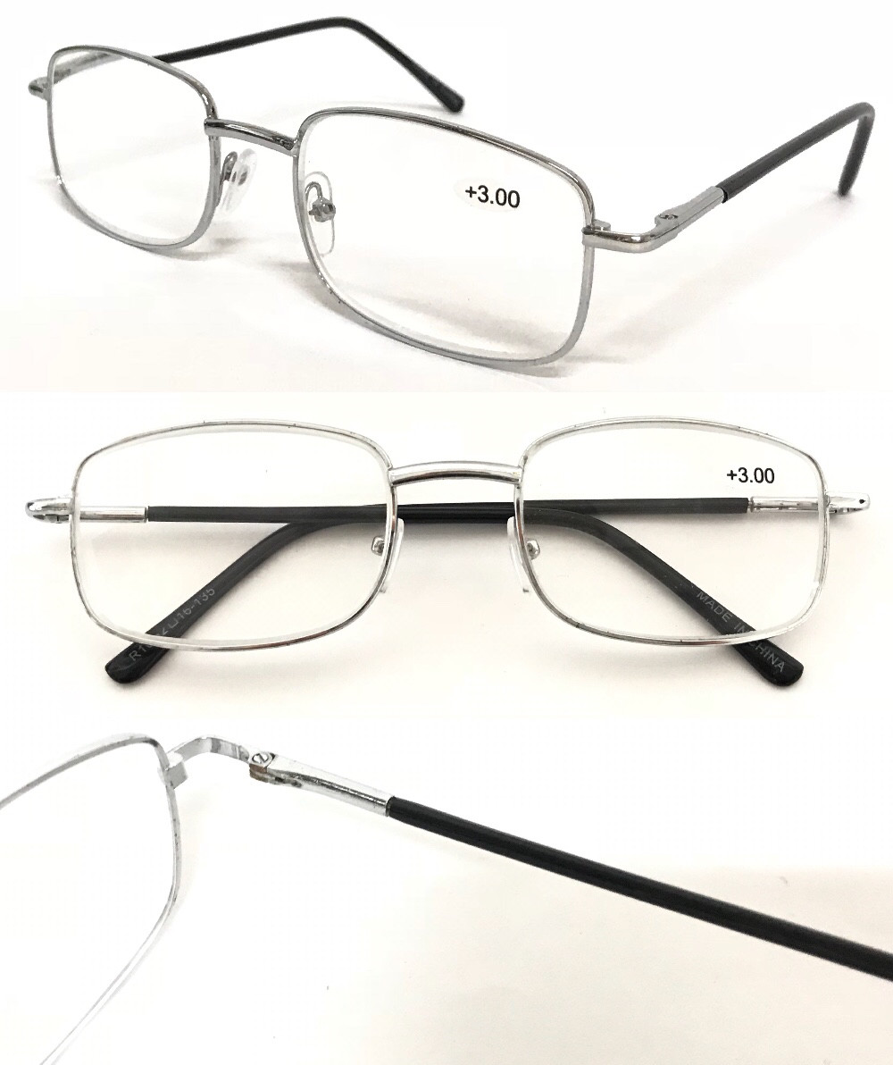 Men' Women' Classic Rectangle Metal Reading Glasses Spring Hinge Arms ...