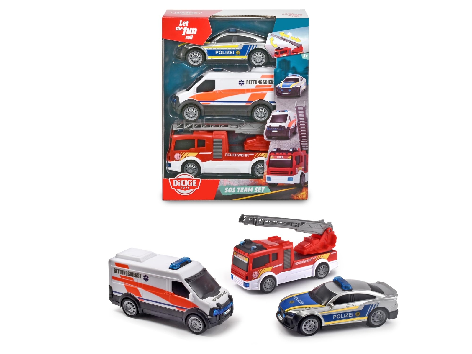 Dickie Toys SOS Team 3 Piece Playset Consisting of Ambulance, Police ...