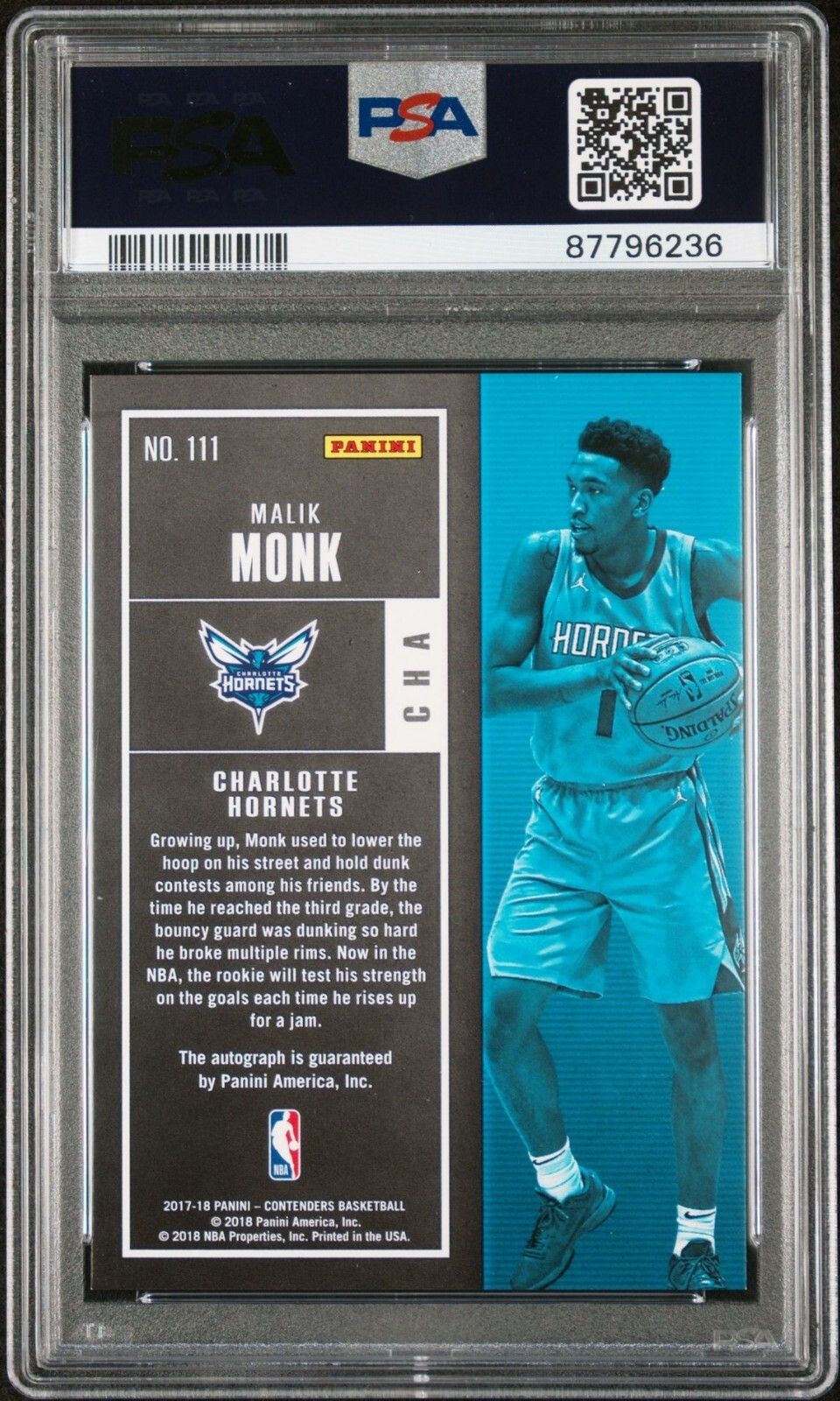 2017 PANINI CONTENDERS 111 MALIK MONK VERTICAL AUTOGRAPH /125 PSA 9 POP ...