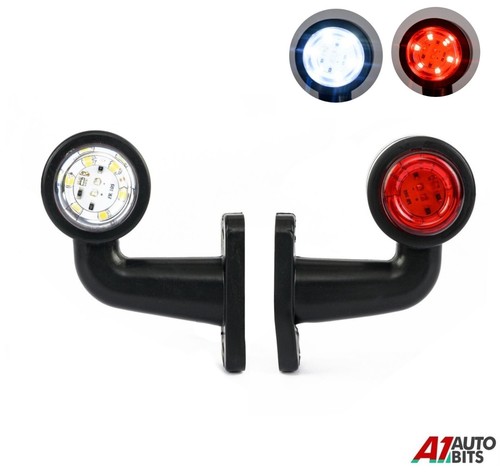 2x Short Elbow 12V 24V Side LED Red & White Marker Lights Truck Trailer ...