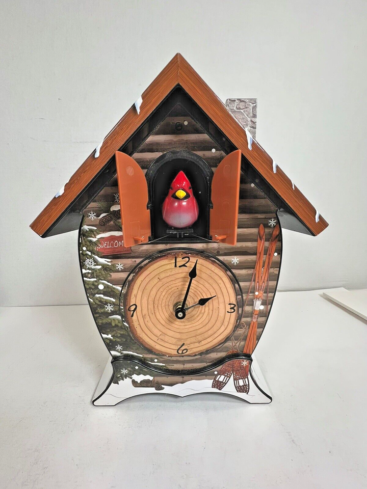 Mark Feldman Snowy Cabin Cardinal Cuckoo-Clock Tabletop wall sound. See ...