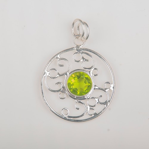 Natural Peridot Gemstone Pendant Minimalist Green 925 Sterling Silver ...