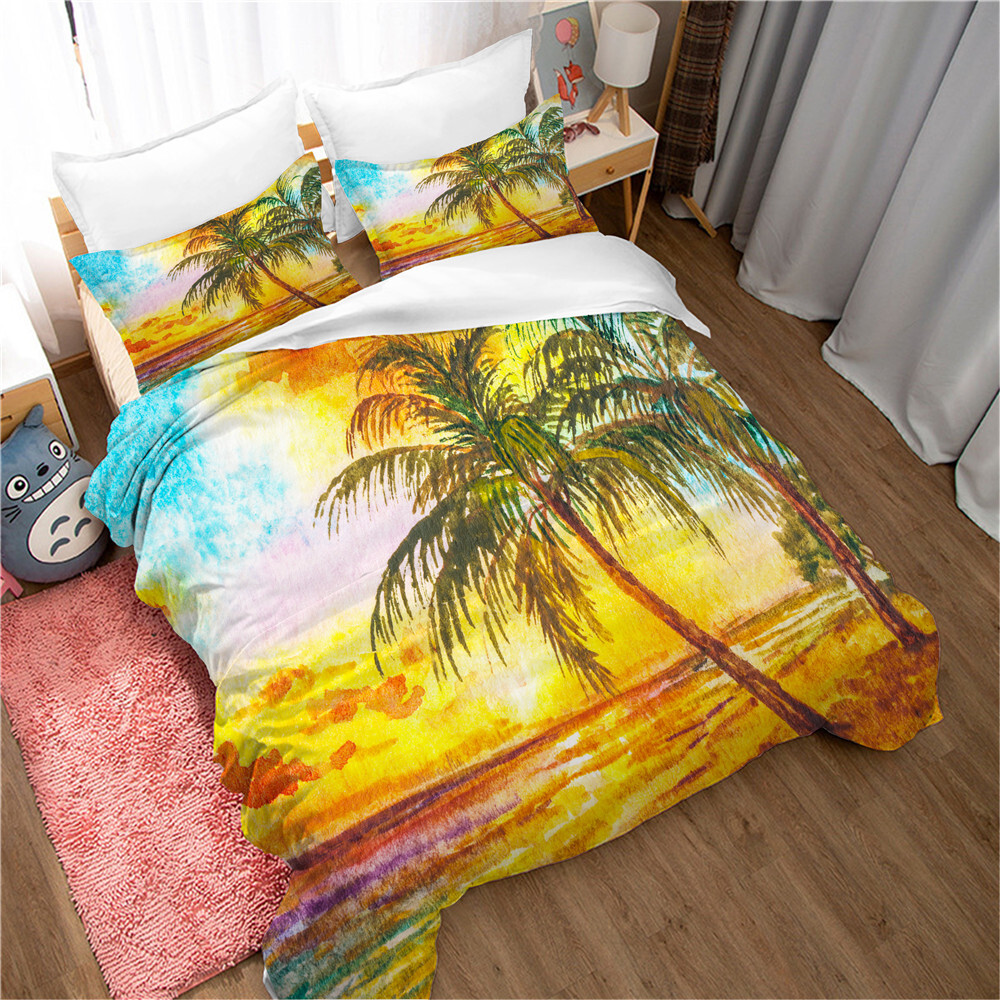 3D Coconut Beach Pattern Orange Quilt Cover Set Duvet Cover Bedding ...